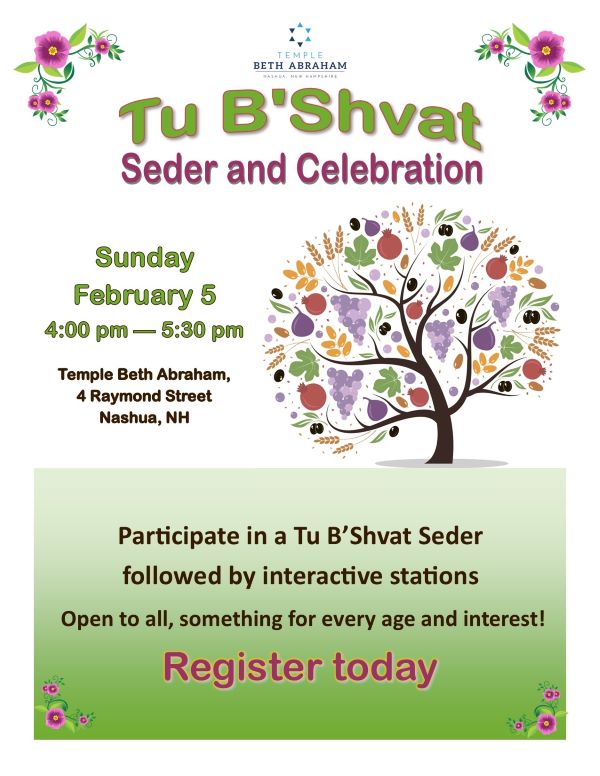 Tu B’Shvat 2023 / 5783 | Temple Beth Abraham - Nashua, NH Jewish Synagogue